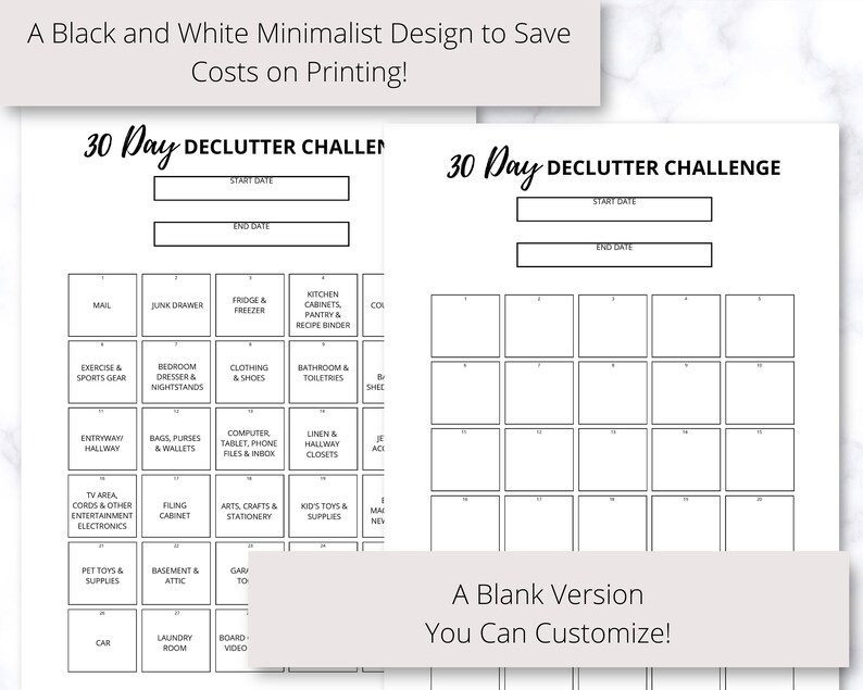 30 Day Declutter Challenge Printable, Declutter Tracker Checklist Guide ...