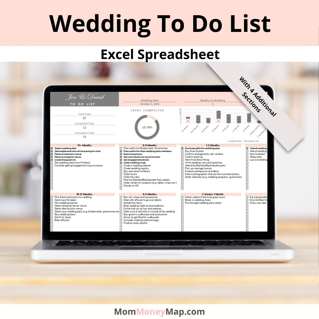 Wedding to Do List Checklist Excel Spreadsheet, Wedding Plan List To-do ...