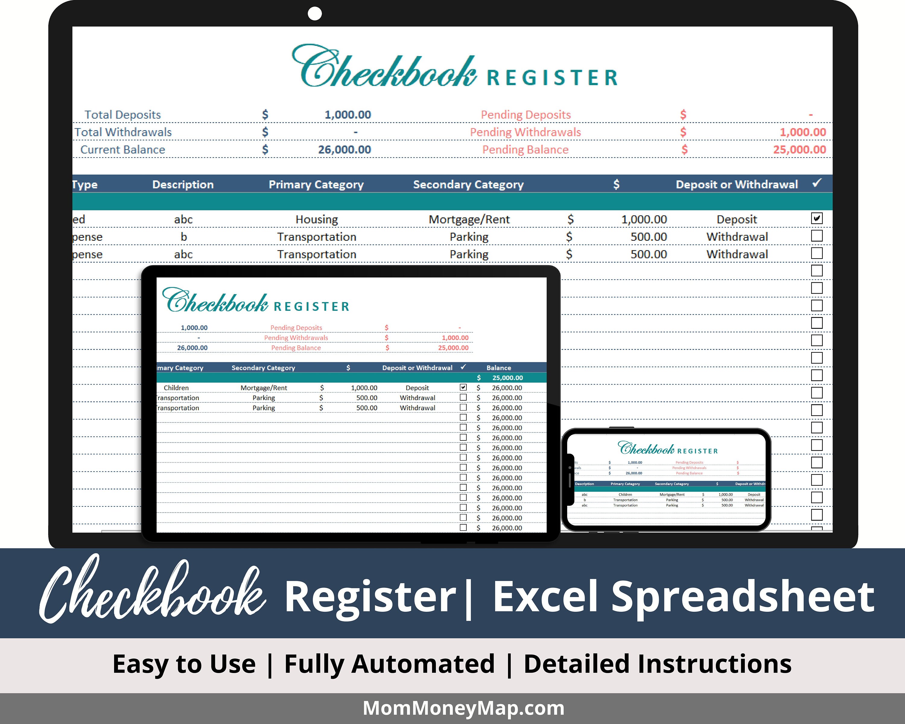 Checkbook Register Excel Spreadsheet Template Track Your | Etsy