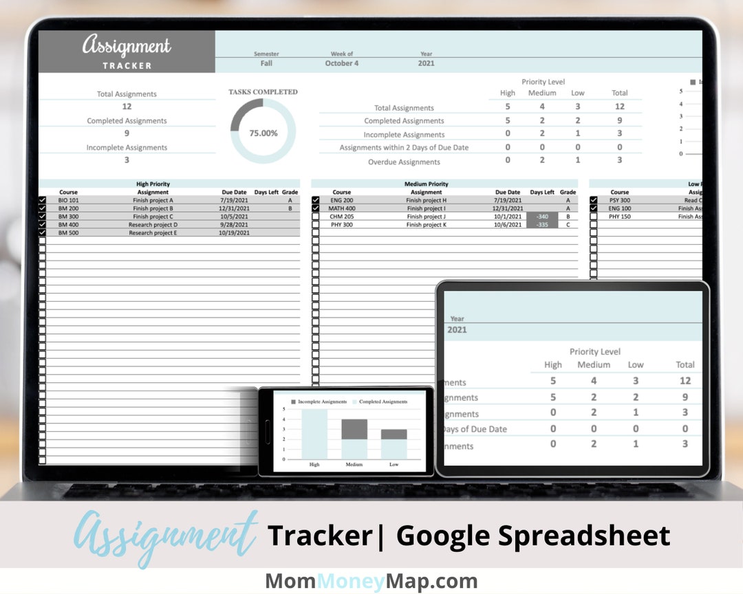 Homework Tracker Google Sheets Spreadsheet Template - Etsy