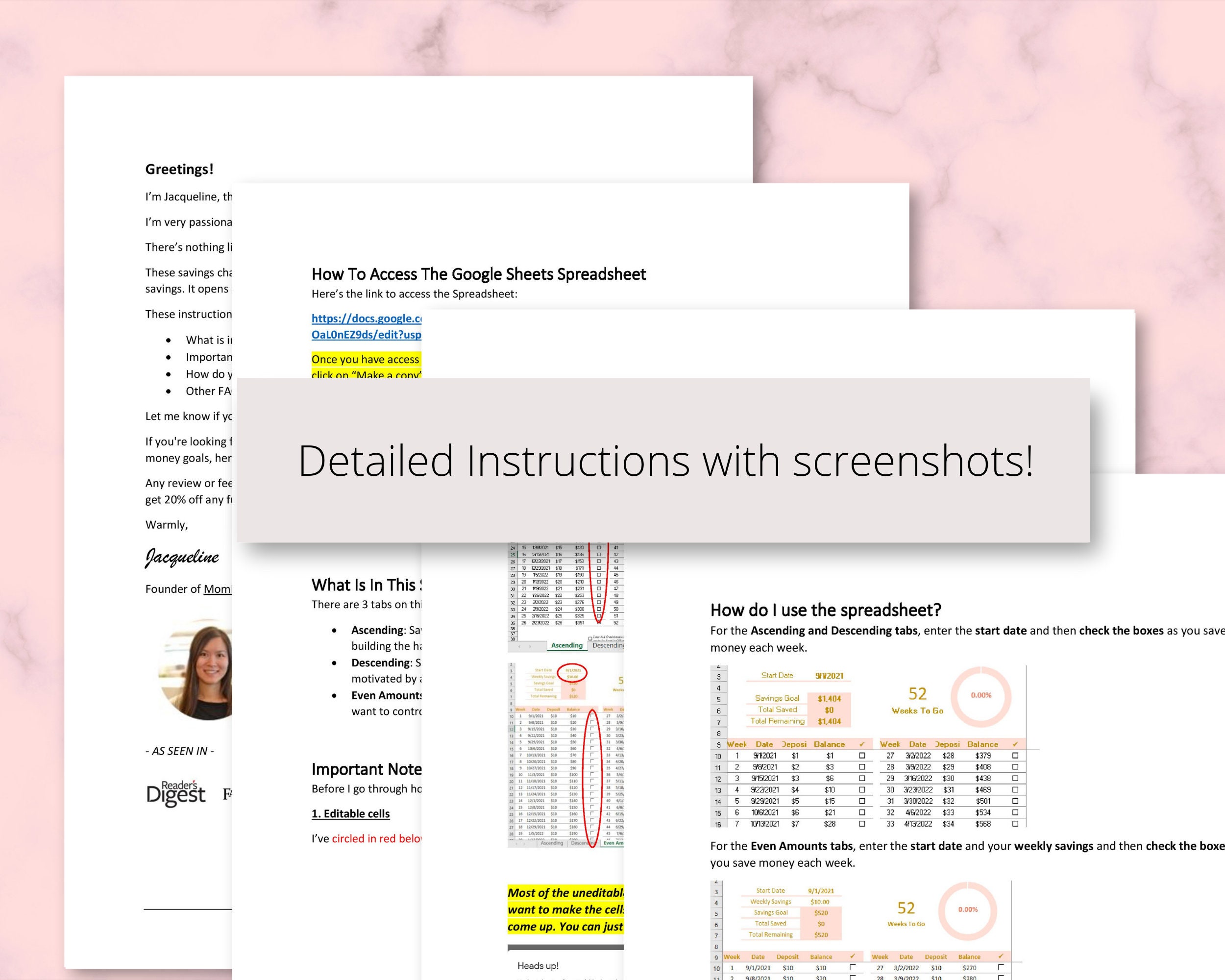 52 Week Savings Challenge Google Sheets Template Stay Motivated to Save ...