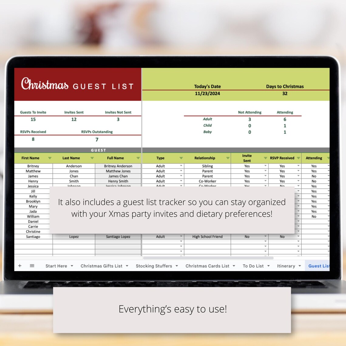 Christmas Planner Tracker Google Sheets Spreadsheet Template, Xmas ...