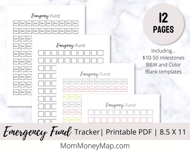 Emergency Fund Tracker Chart Printable PDF Track Your Savings - Etsy Canada