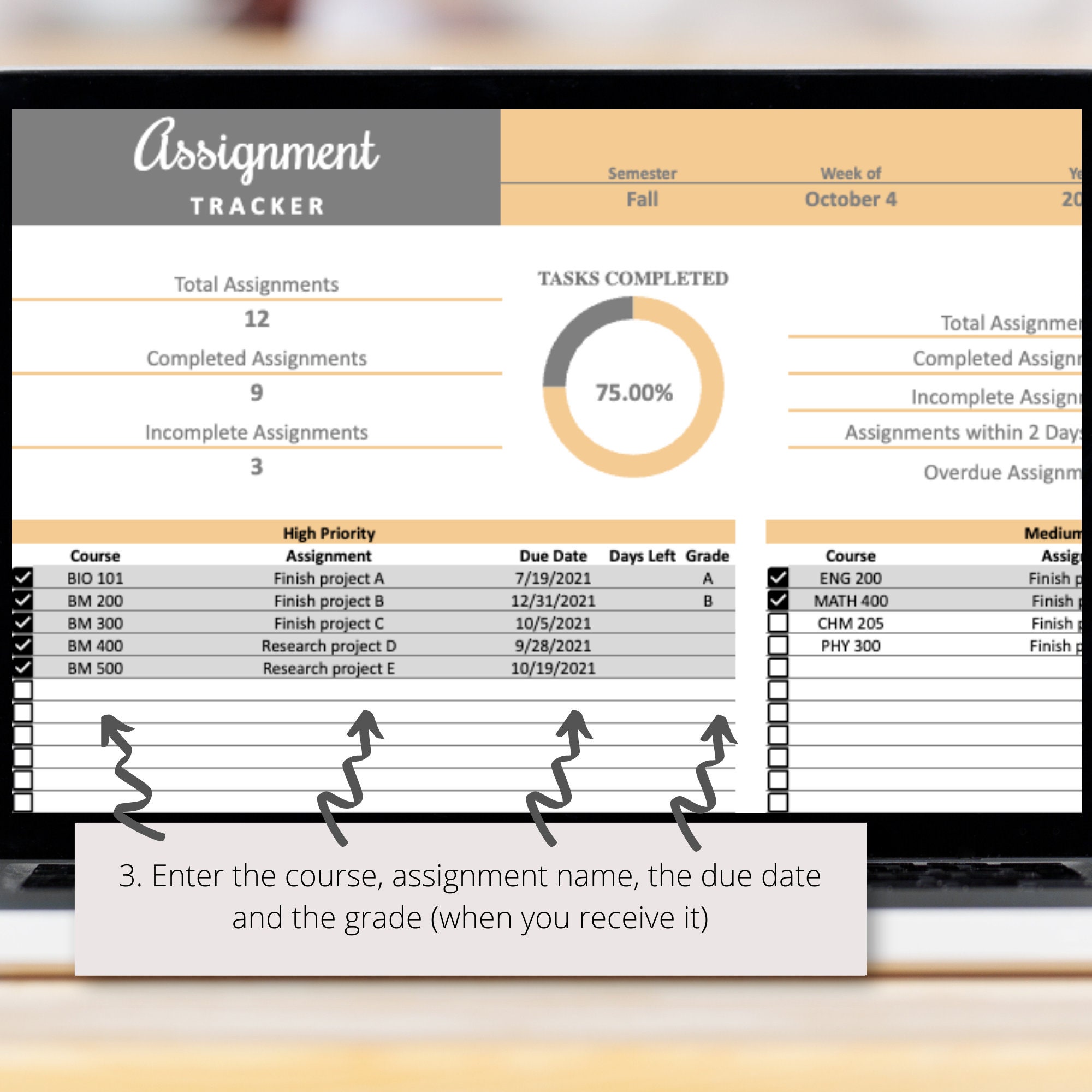 Assignment Tracker Google Sheets Spreadsheet Template Homework Planner ...