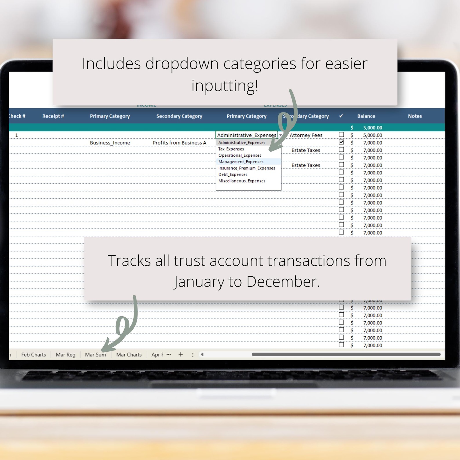 Trust Account Ledger Register With Monthly and Annual Summaries Excel ...