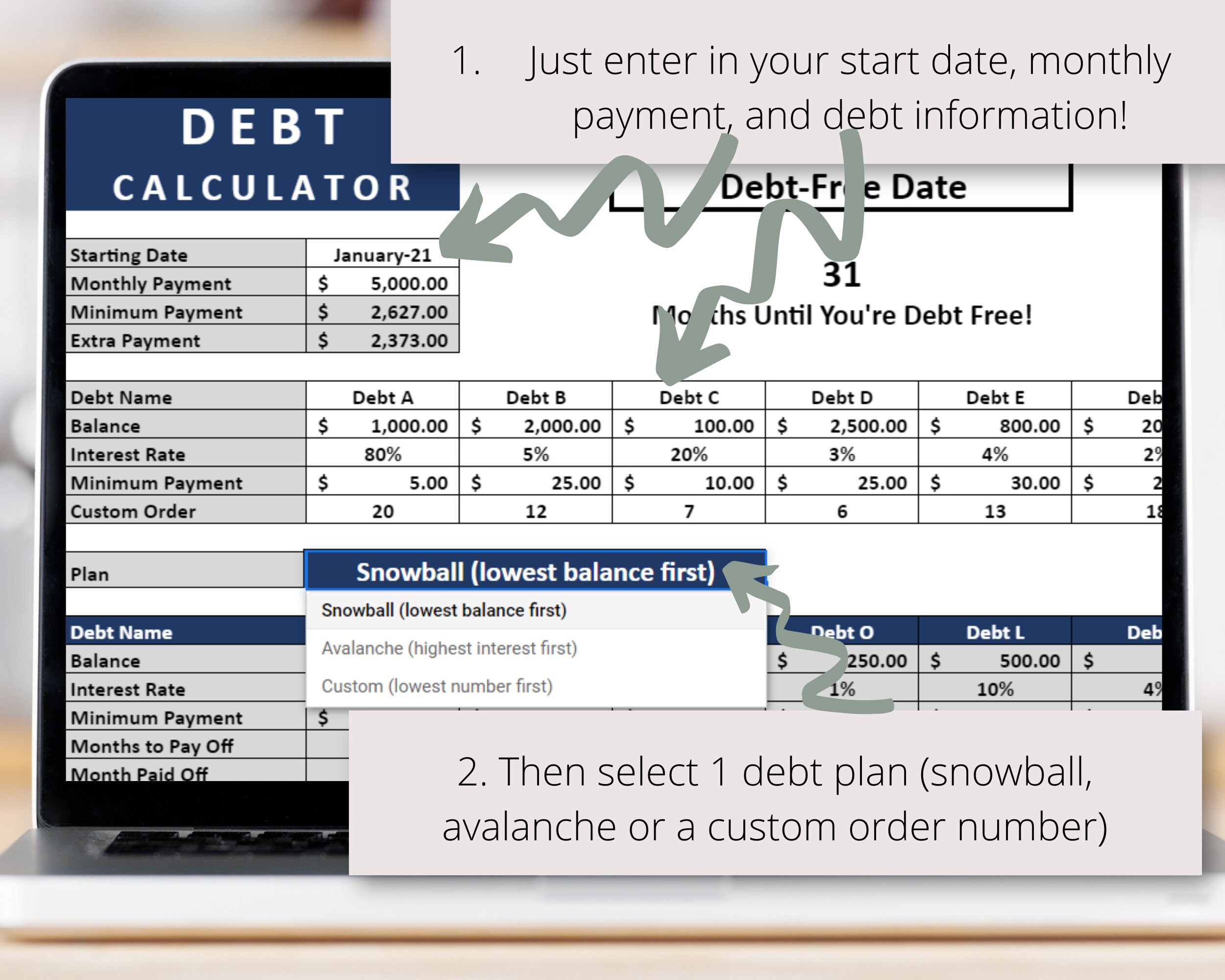 Debt Free Organizer Google Sheets Spreadsheet Template, Debt Free ...