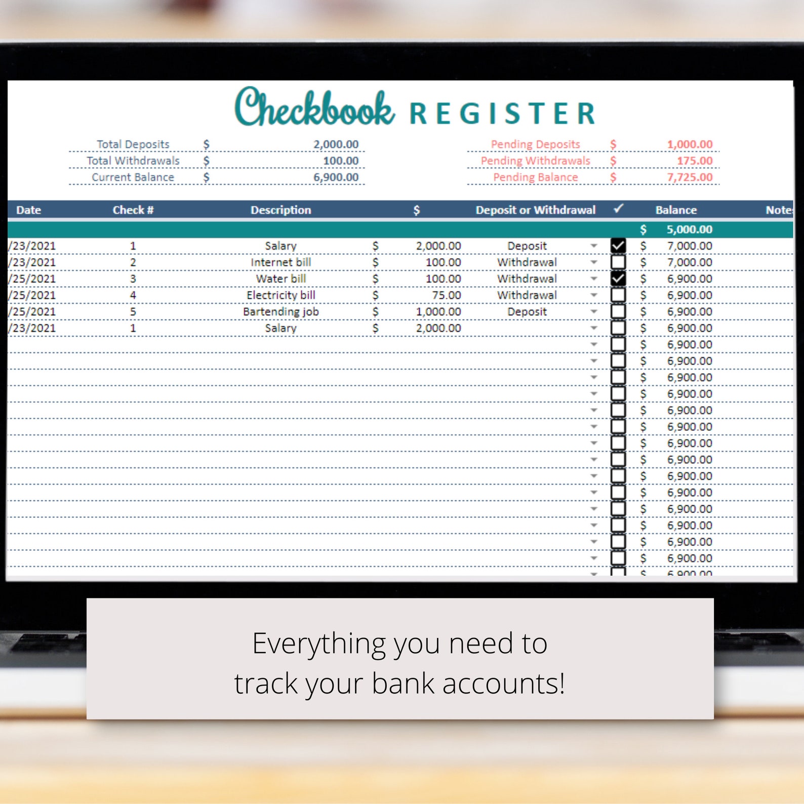 Simple Checkbook Register Google Sheets Spreadsheet, Track Your Bank ...