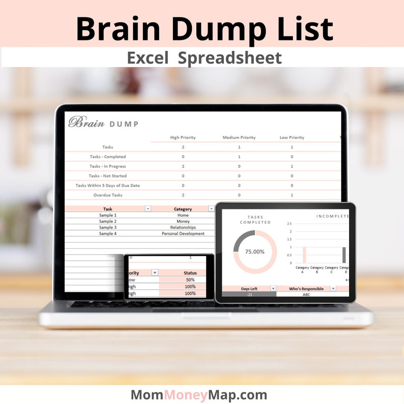 Brain Dump Excel Spreadsheet Template | Track and Organize Your Ideas ...