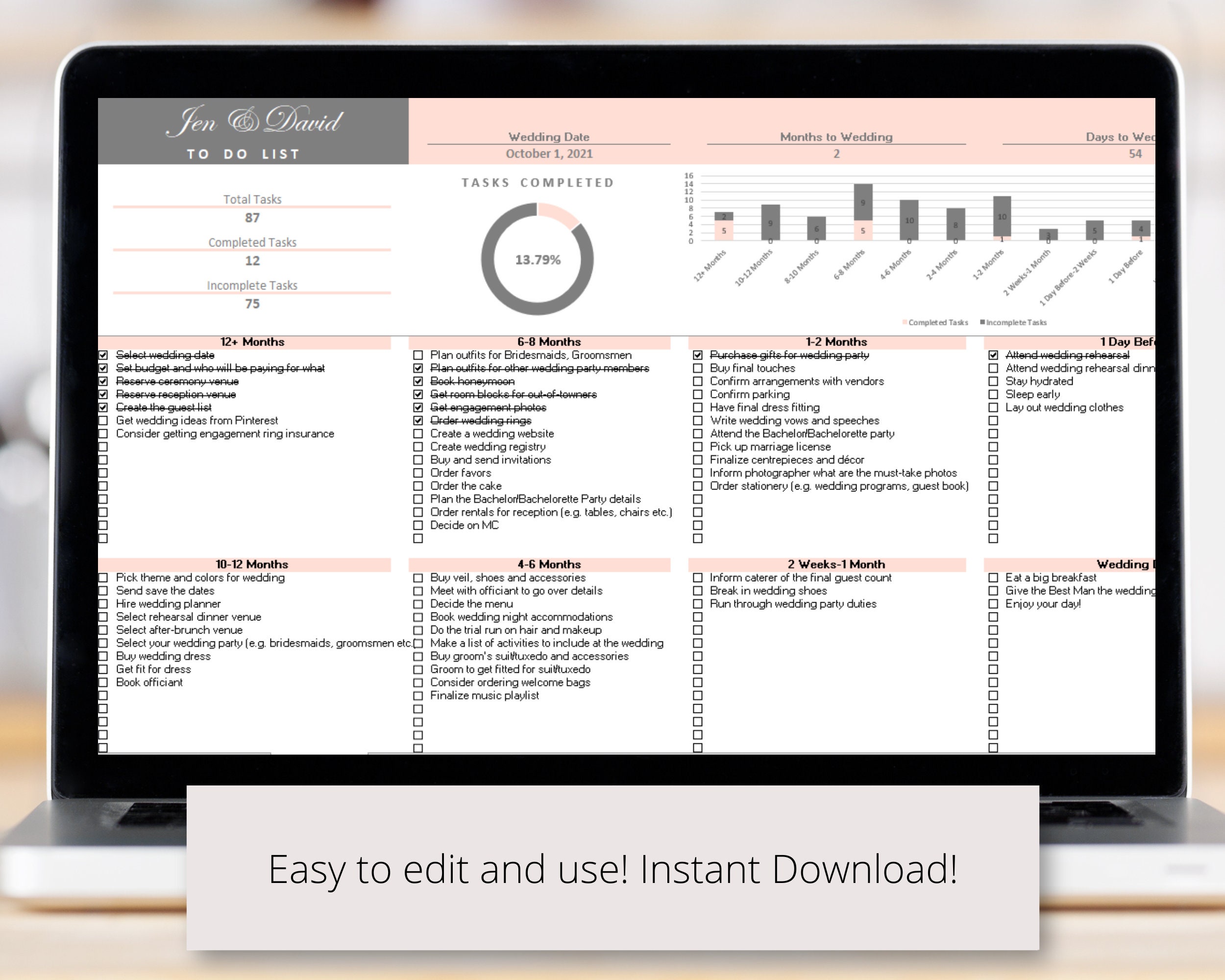 Wedding to Do List Checklist Excel Spreadsheet, Wedding Plan List To-do ...
