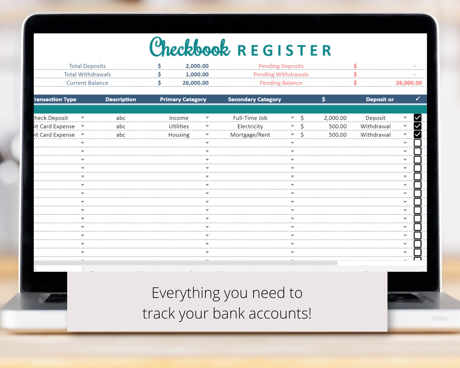 Checkbook Register Google Sheets Spreadsheet | Track Your Bank Accounts ...