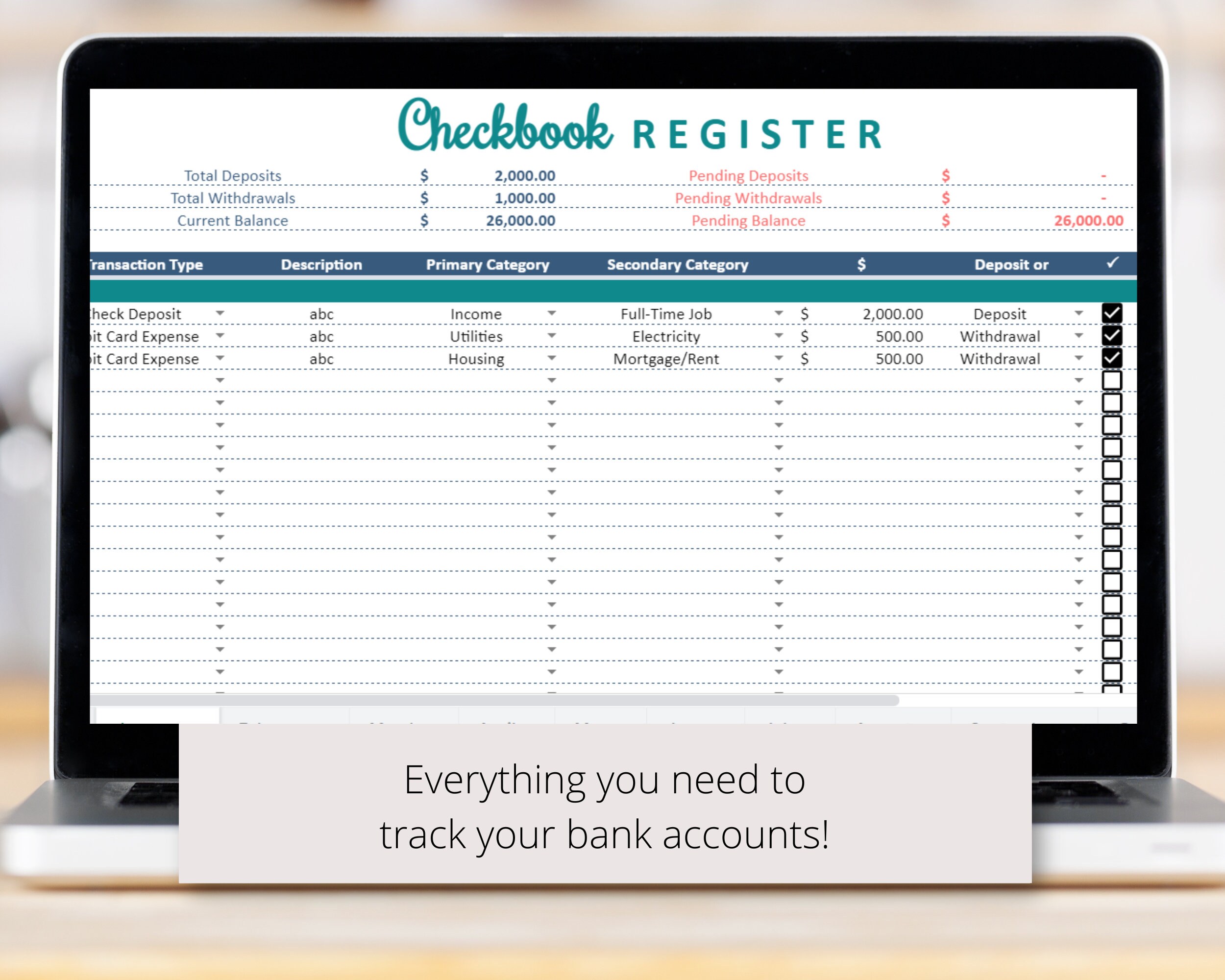 Checkbook Register Google Sheets Spreadsheet | Track Your Bank Accounts ...