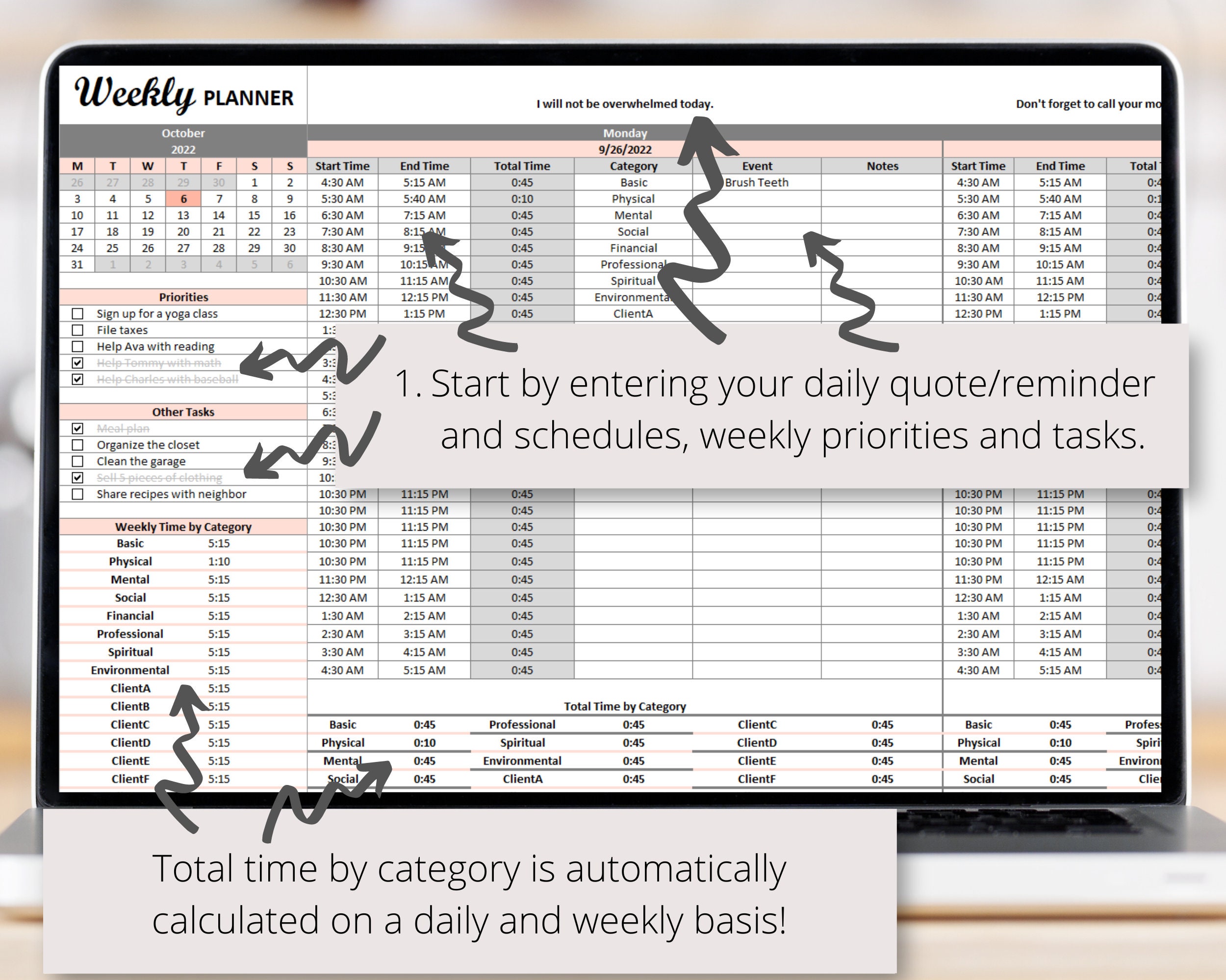 Weekly Schedule Planner Timetable Digital Excel Spreadsheet Template ...