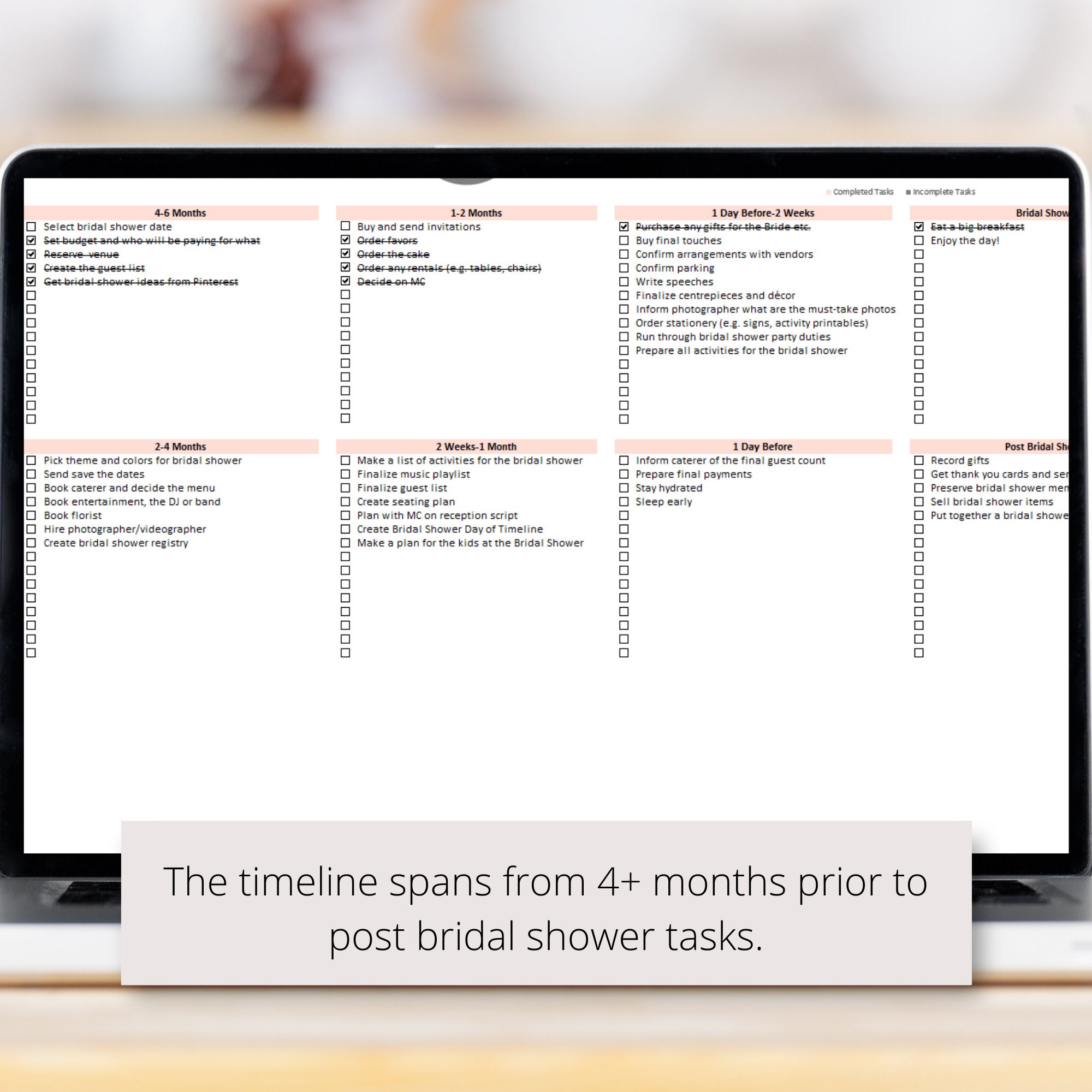 Bridal Shower Checklist Excel Spreadsheet Template, Engagement Party ...