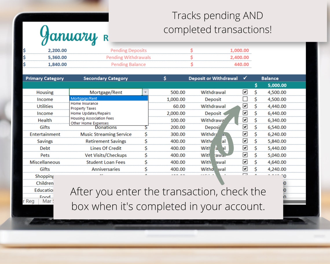 Checkbook Register With Monthly and Annual Summaries Excel Spreadsheet ...