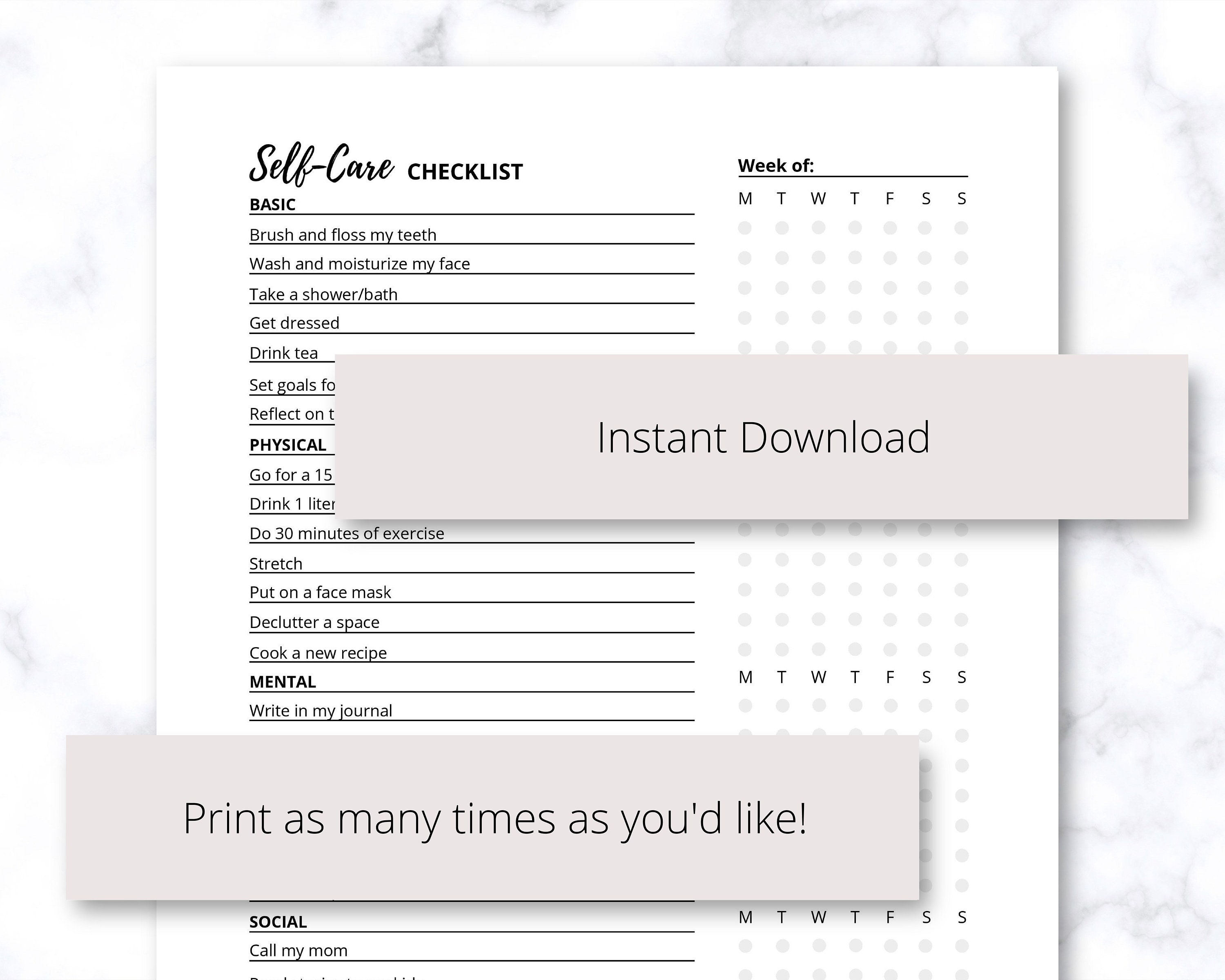 Self Care Checklist, Self-care Planner, Self Care Ideas, Self Love ...