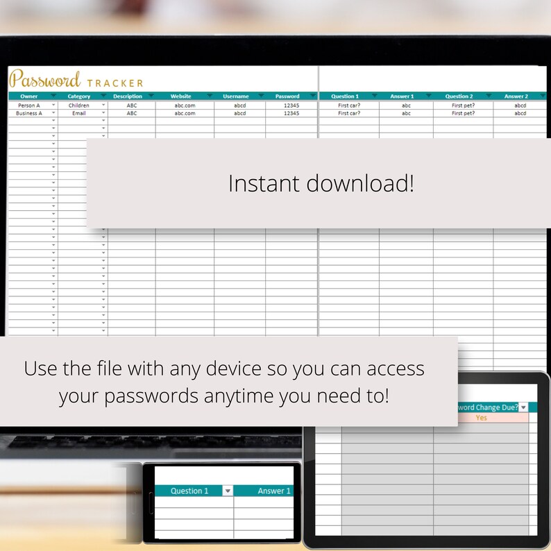 Password Tracker Google Sheets Spreadsheet to Log Logins and Passwords, Password Organizer ...