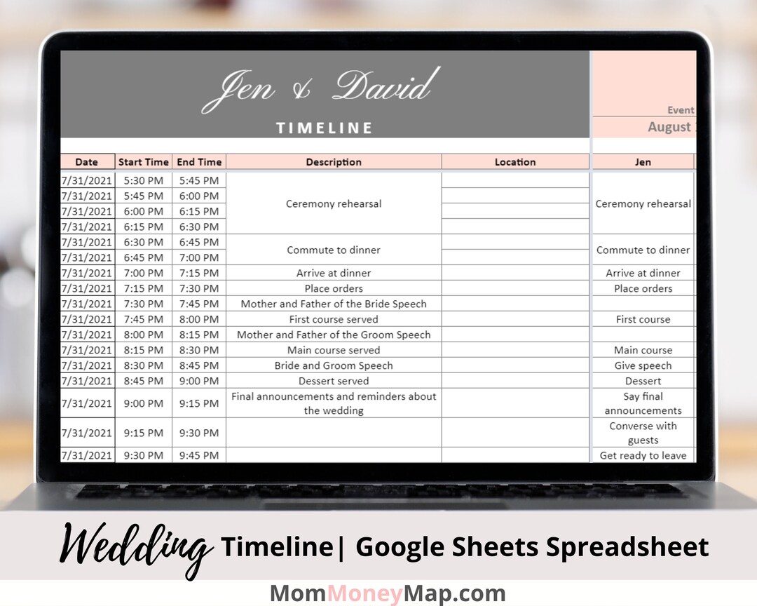Wedding Day Timeline Schedule Google Sheets Spreadsheet - Etsy