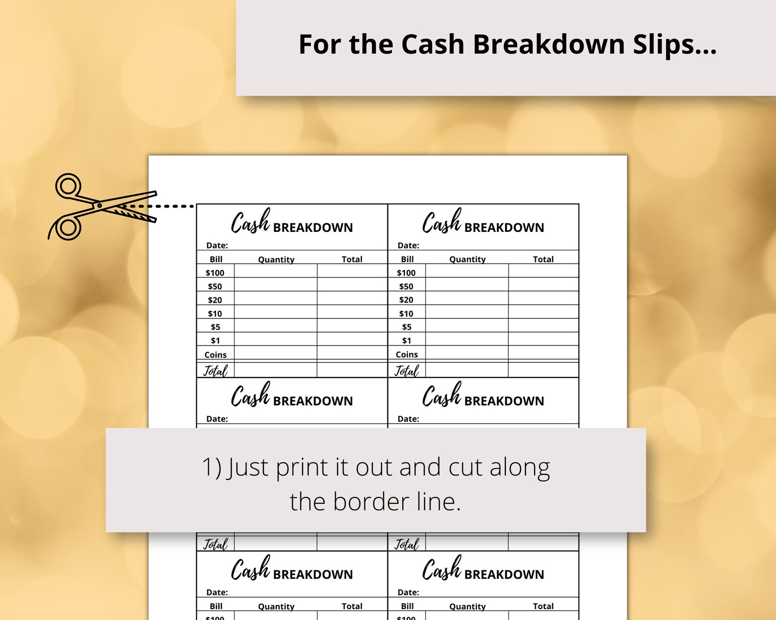 Cash Breakdown Slip and Sheet Bundle Printable PDF, Bank Teller Cash ...