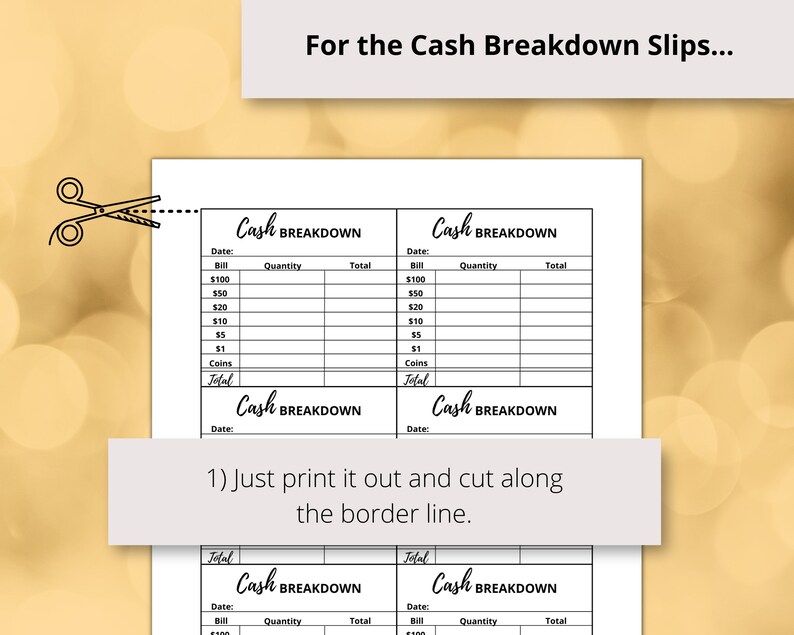 Cash Breakdown Slip and Sheet Bundle Printable PDF, Bank Teller Cash ...