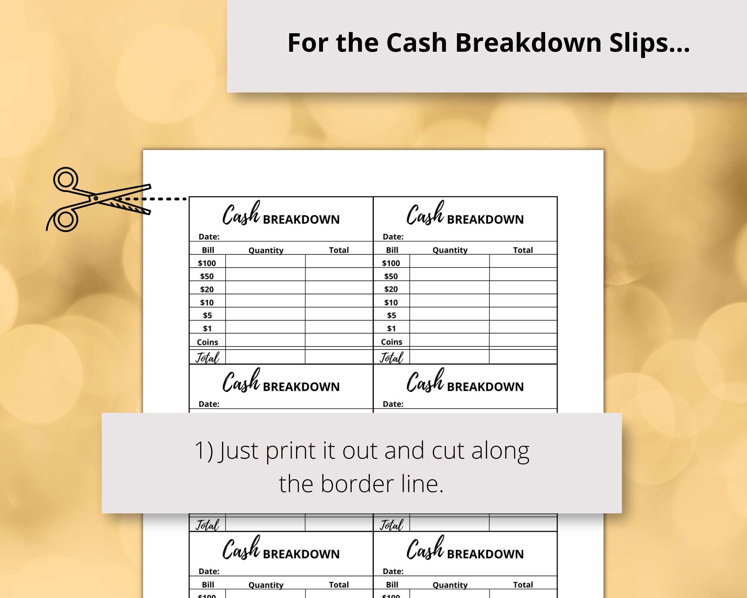 Cash Breakdown Slip and Sheet Bundle Printable PDF, Bank Teller Cash ...