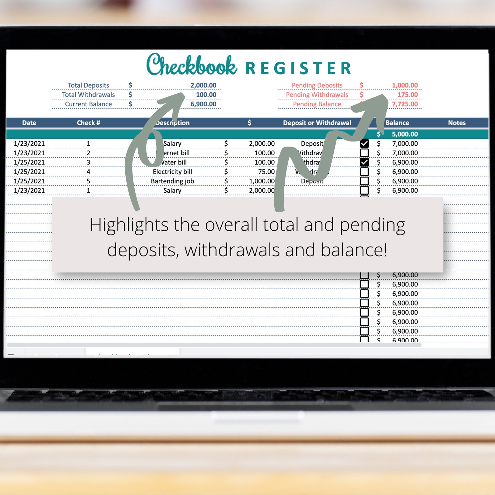Simple Checkbook Register Google Sheets Spreadsheet, Track Your Bank ...