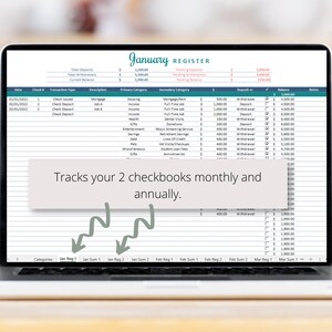 2 Checkbook Registers With Monthly and Annual Summaries Excel ...