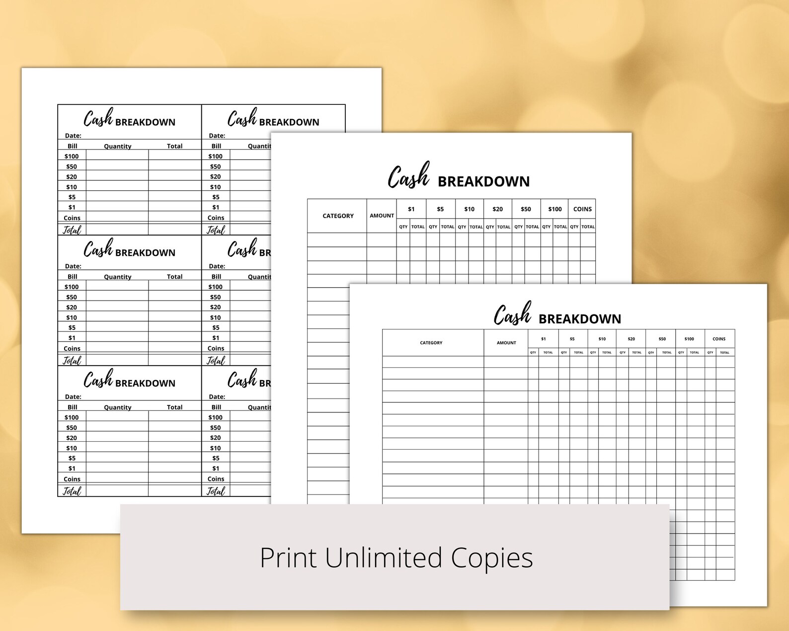 Cash Breakdown Slip and Sheet Bundle Printable PDF, Bank Teller Cash ...