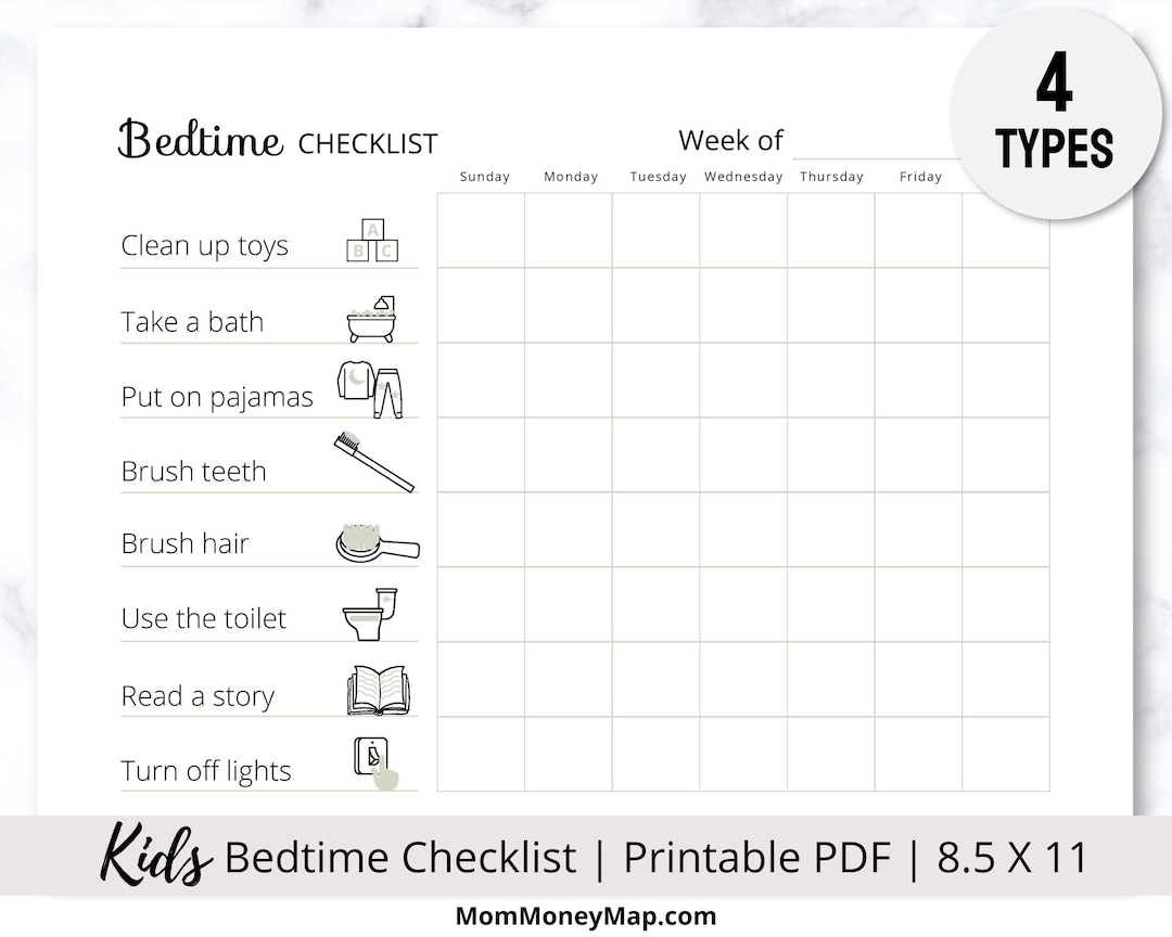 Kids Bedtime Routine Chart Checklist Printable - Etsy