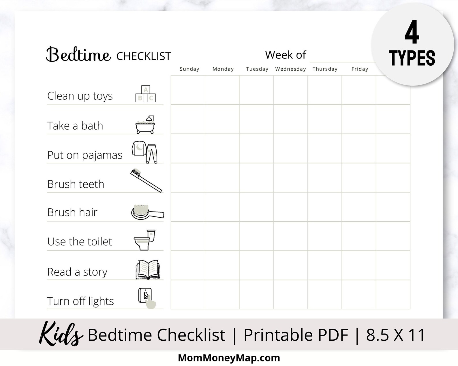 Kids Bedtime Routine Chart Checklist Printable - Etsy