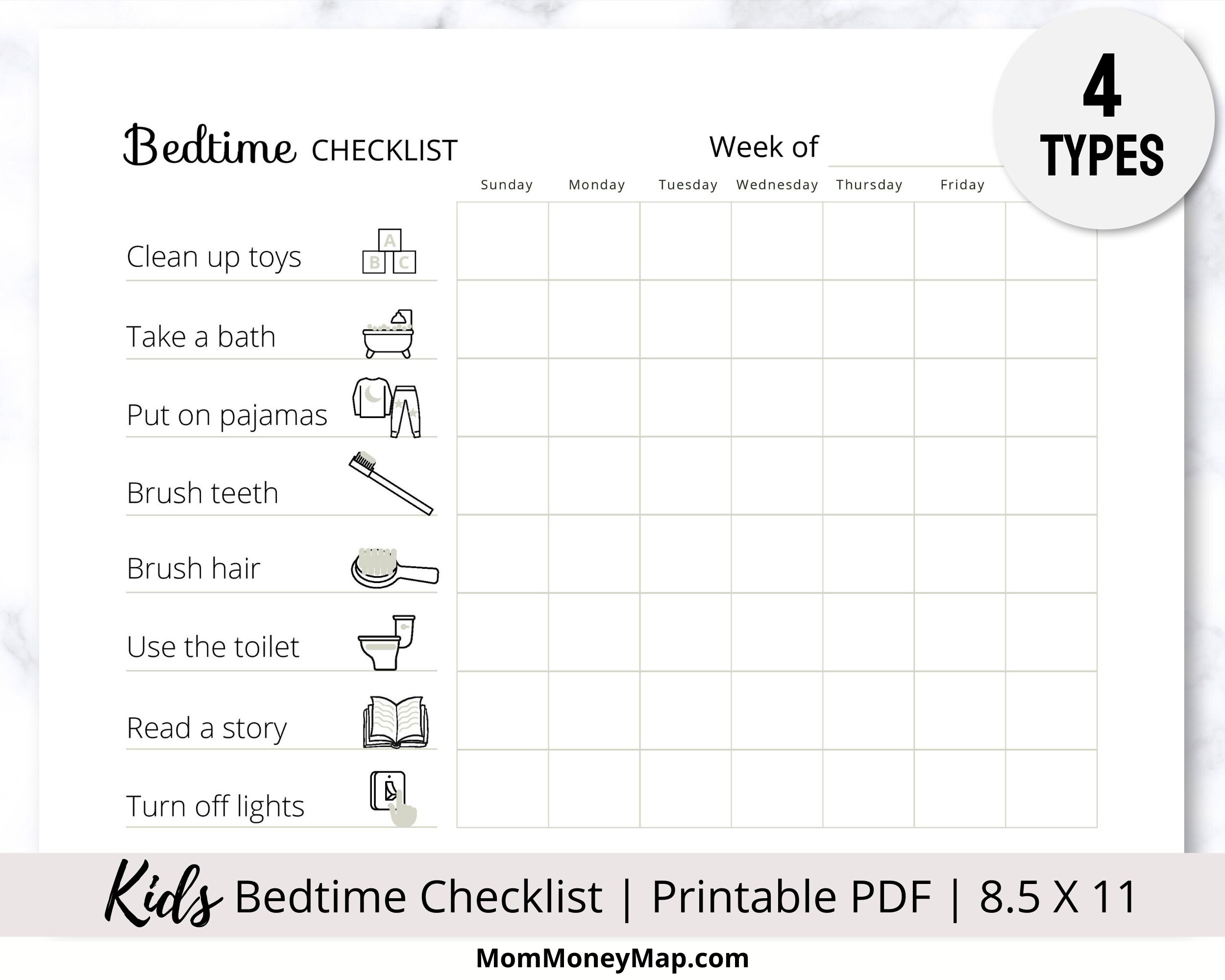 Kids Bedtime Routine Chart Checklist Printable - Etsy