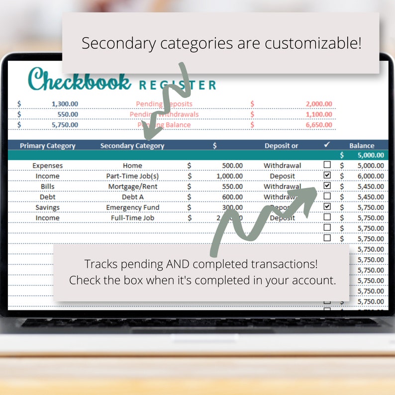 Checkbook Register and Monthly Budget Bundle Excel Spreadsheet With ...
