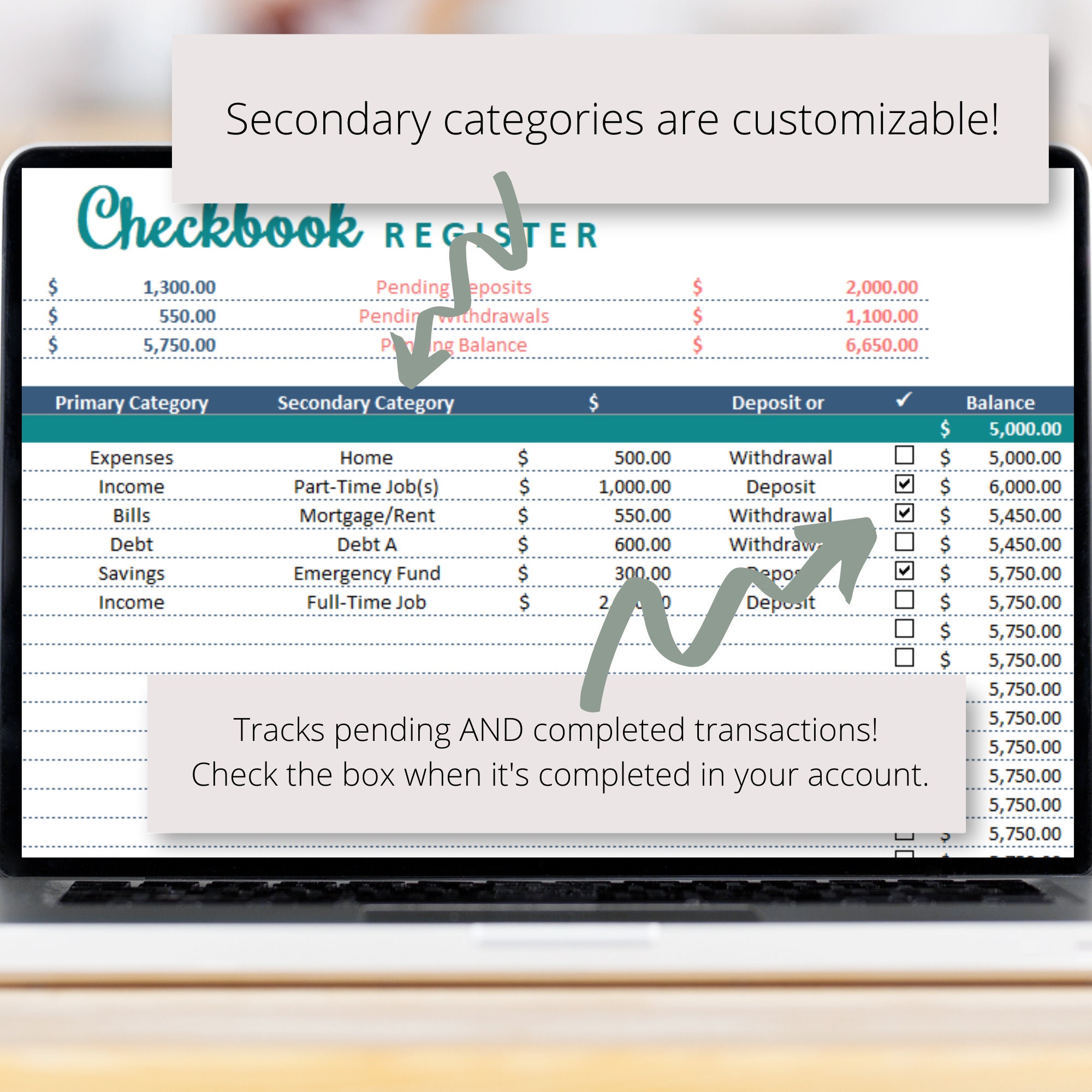 Checkbook Register and Monthly Budget Bundle Excel Spreadsheet With ...