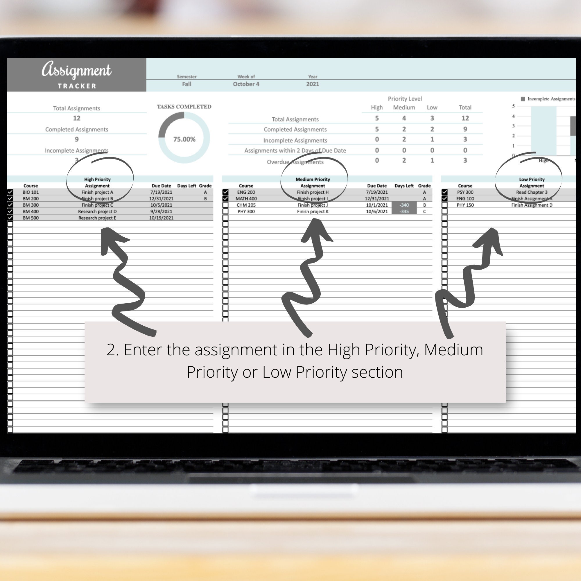 Homework Tracker Google Sheets Spreadsheet Template, Assignment Log ...