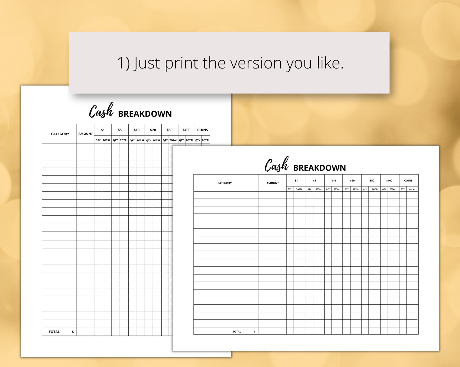 Cash Breakdown Sheet Printable PDF, Money Breakdown Form by ...