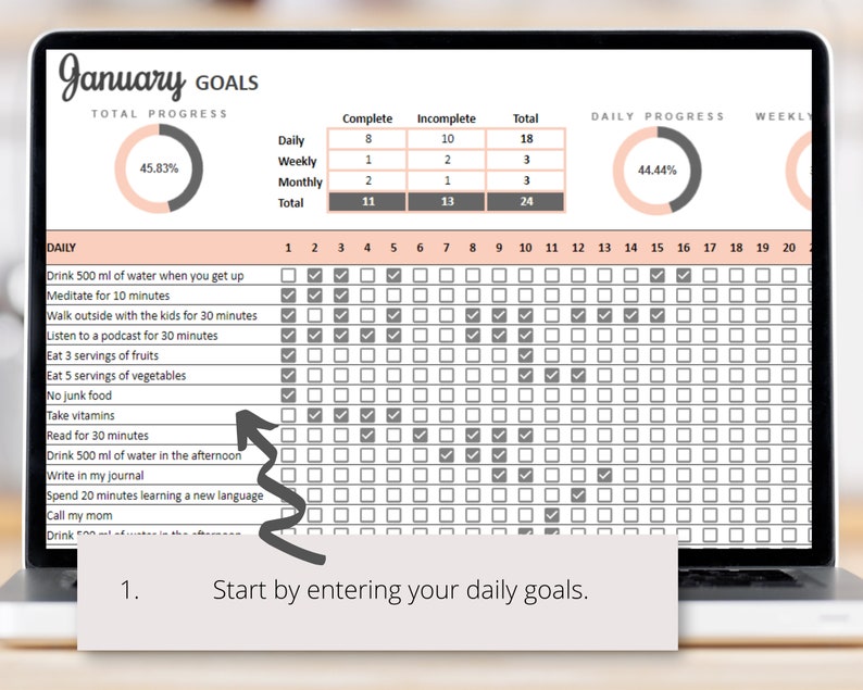 Goal Planner Google Sheets Spreadsheet, Digital Goal Tracker (daily ...