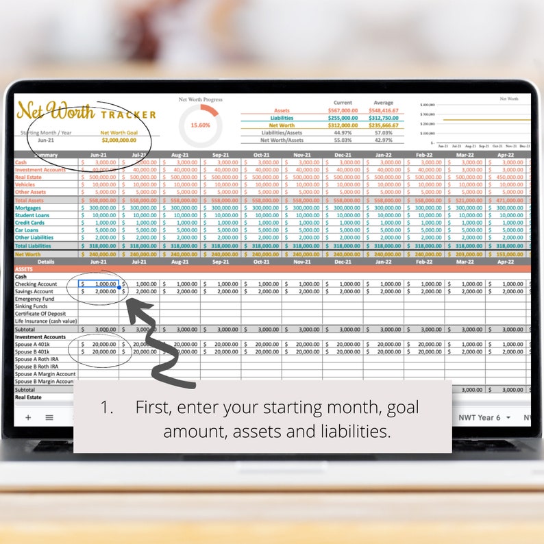 Net Worth Tracker Spreadsheet Template, Financial Net Worth Google ...