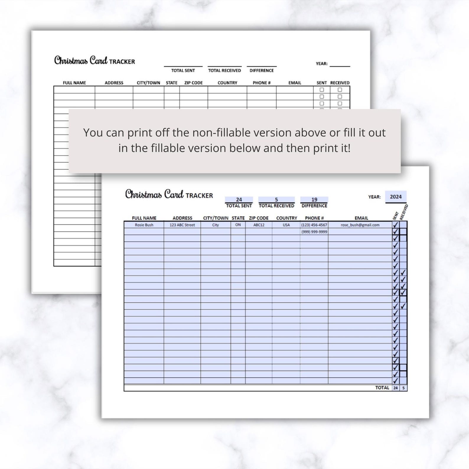Christmas Card Tracker Printable PDF Template, Holiday Card Tracker ...
