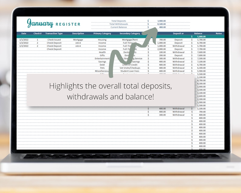 Bank Transactions Register With Monthly & Annual Summaries Excel ...