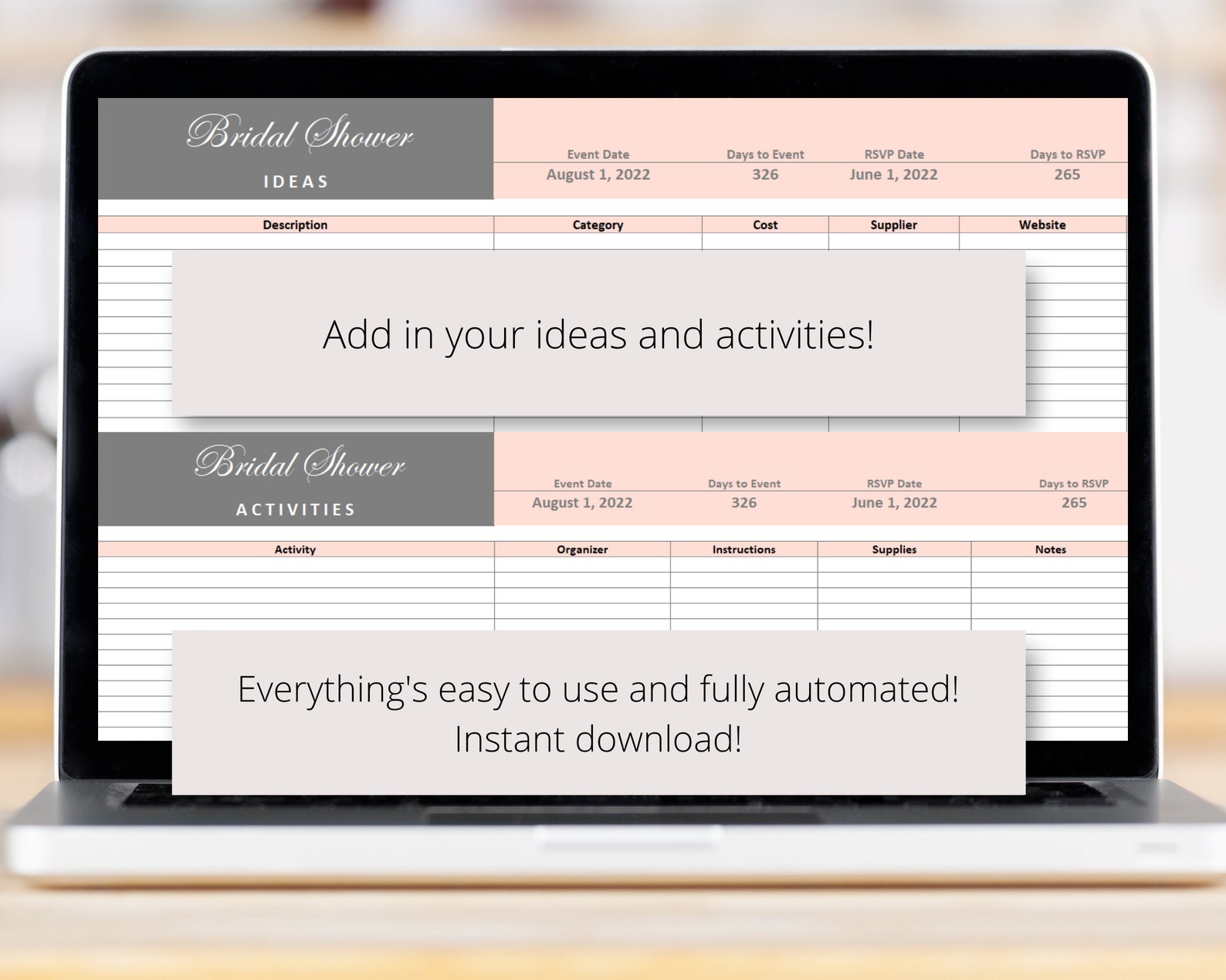 Bridal Shower Planner Excel Spreadsheet Template Bridal - Etsy