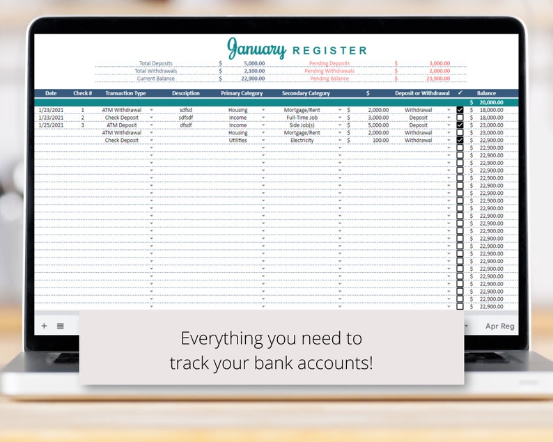 Checkbook Register With Monthly Summary Google Sheets Spreadsheet ...