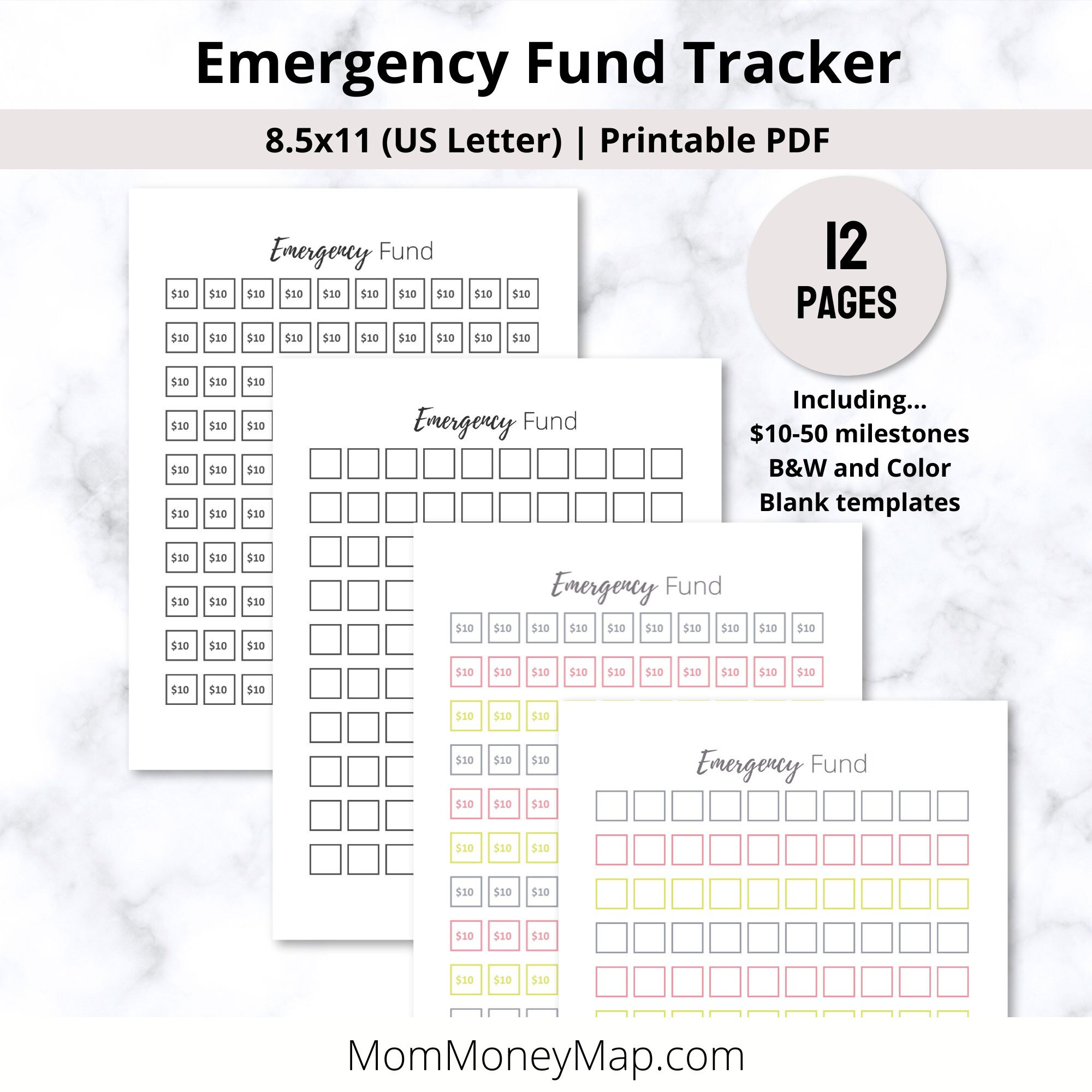 Emergency Fund Tracker Chart Printable PDF, Track Your Savings Progress ...