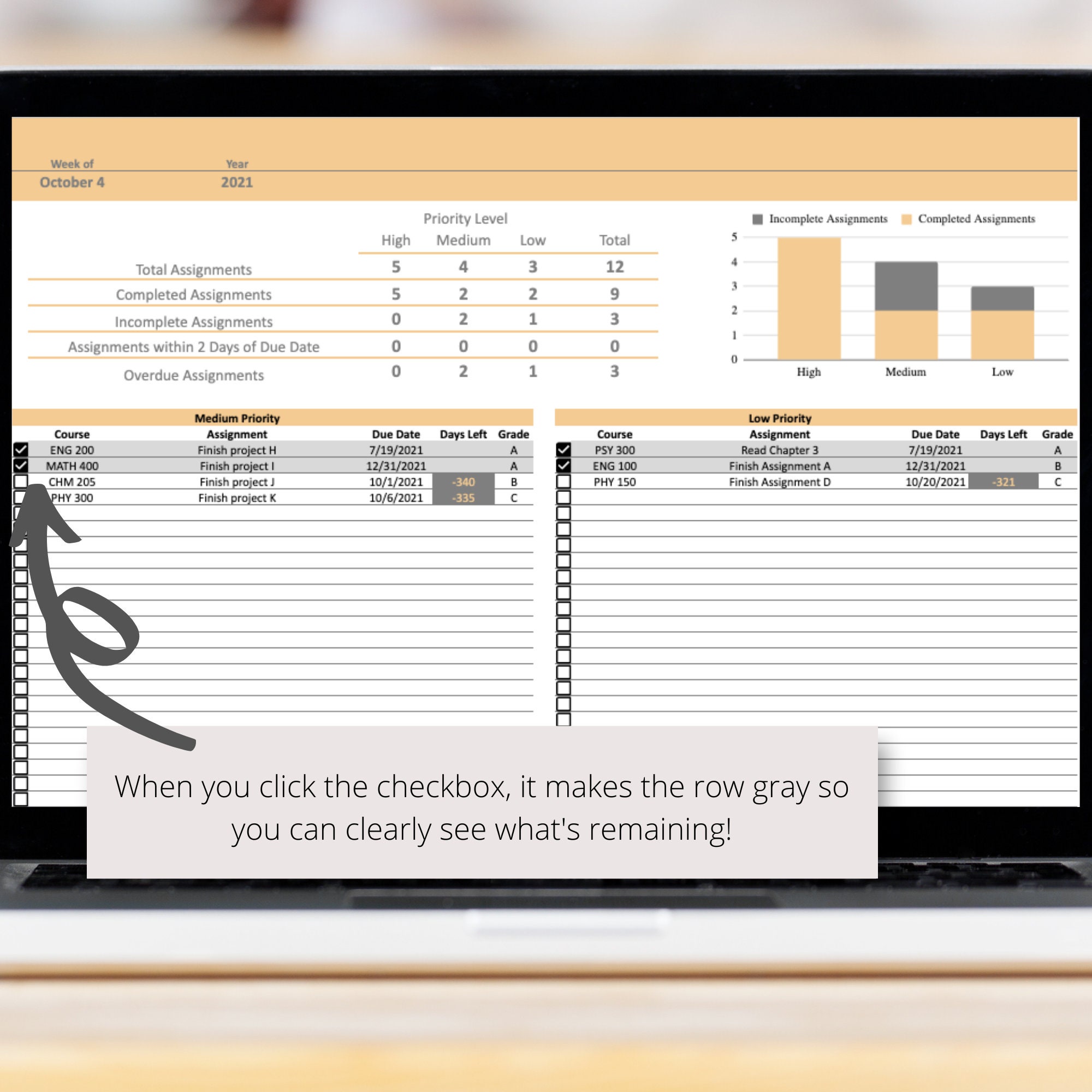Assignment Tracker Google Sheets Spreadsheet Template Homework Planner ...