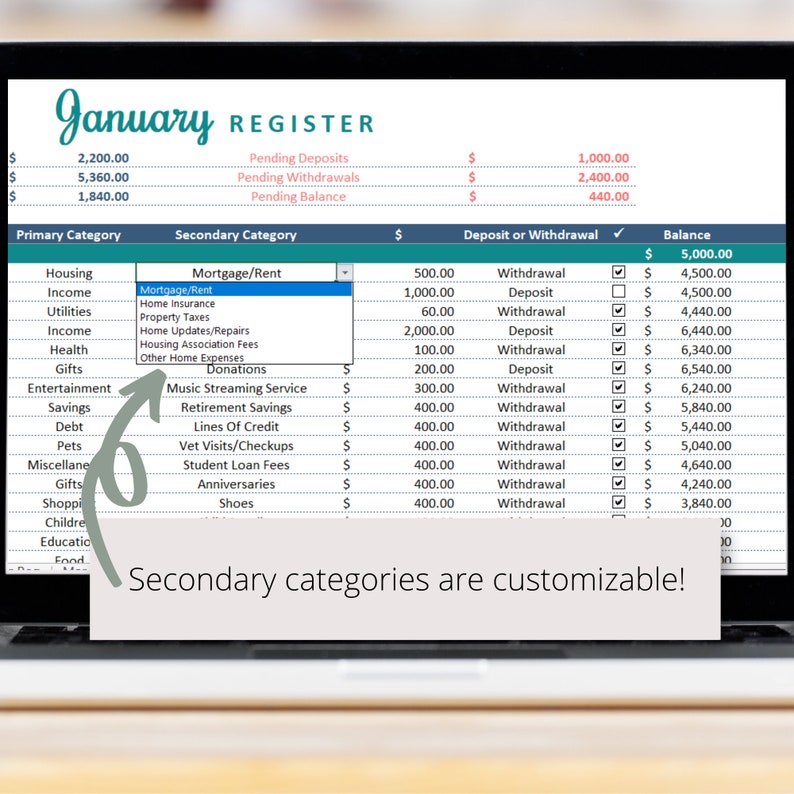 Checkbook Register With Monthly and Annual Summaries Excel Spreadsheet ...