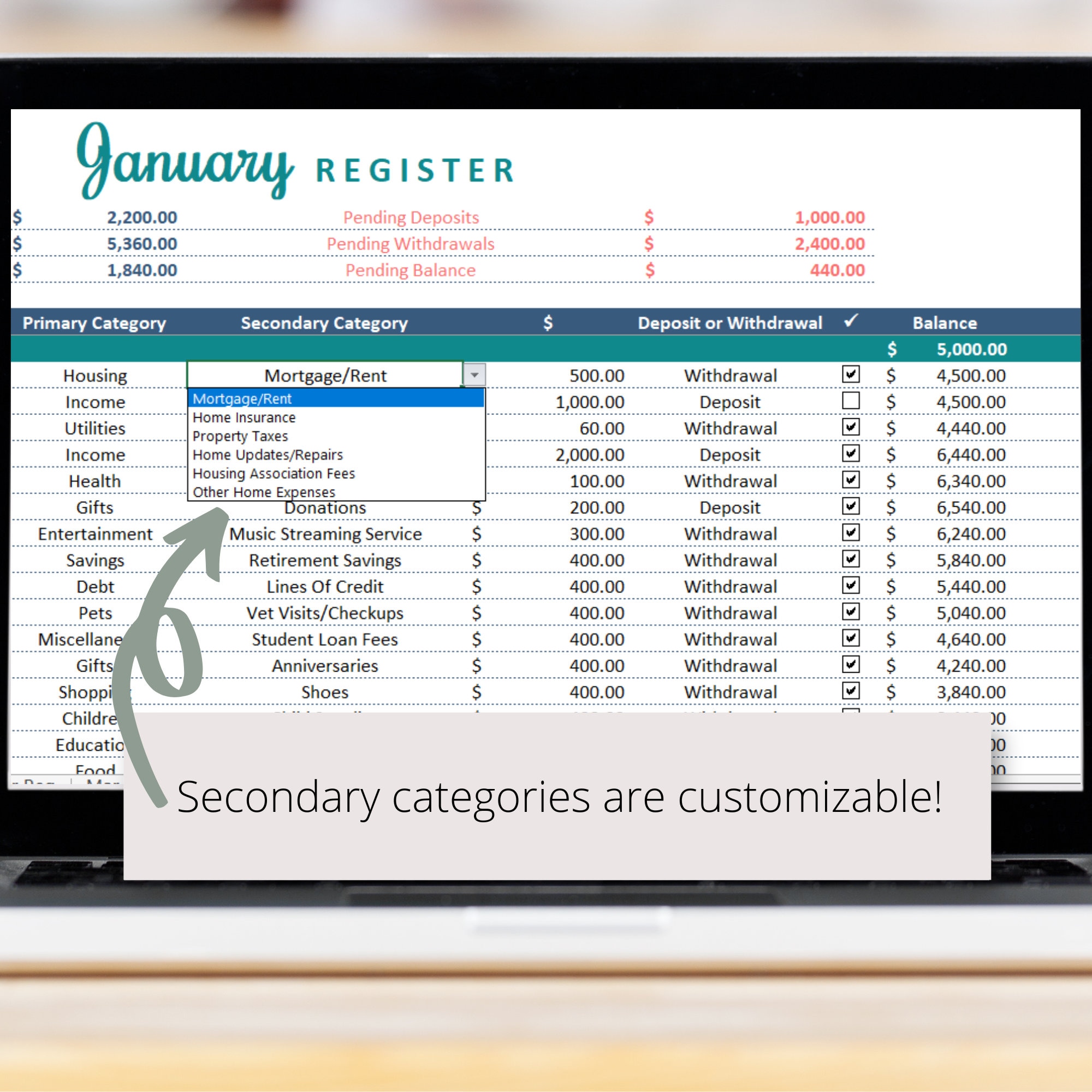 Checkbook Register With Monthly and Annual Summaries Excel Spreadsheet ...
