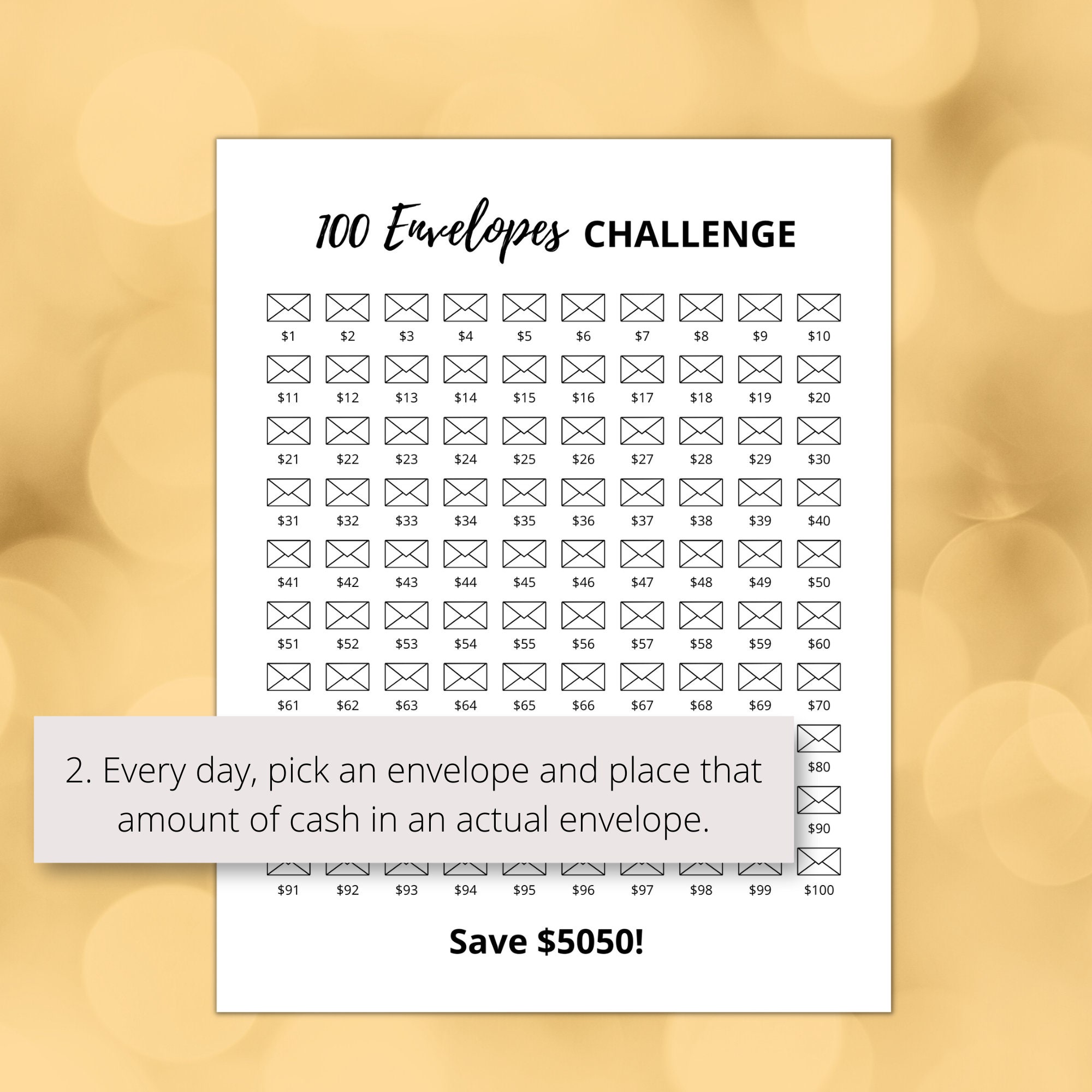 5k Savings Challenge Printable PDF, Save 5000 in 100 Days, 100 Envelope ...