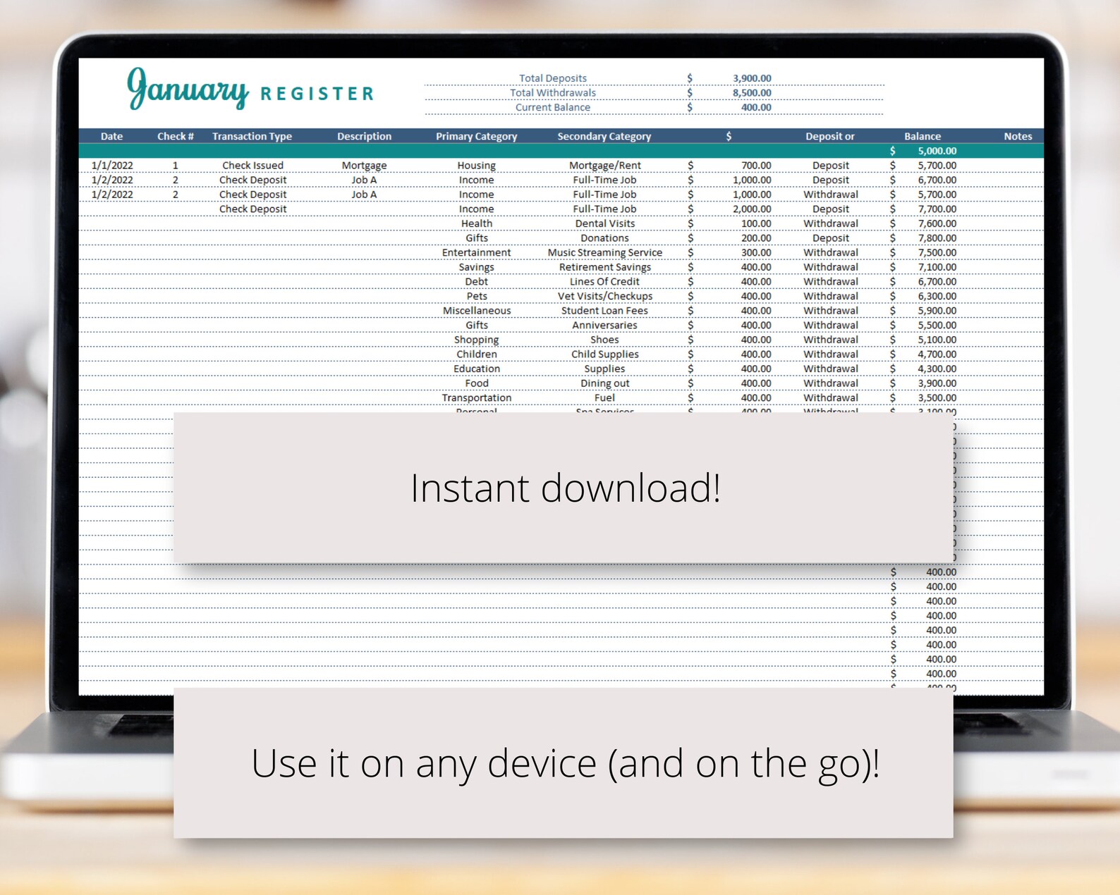 Bank Transactions Register With Monthly & Annual Summaries Excel ...