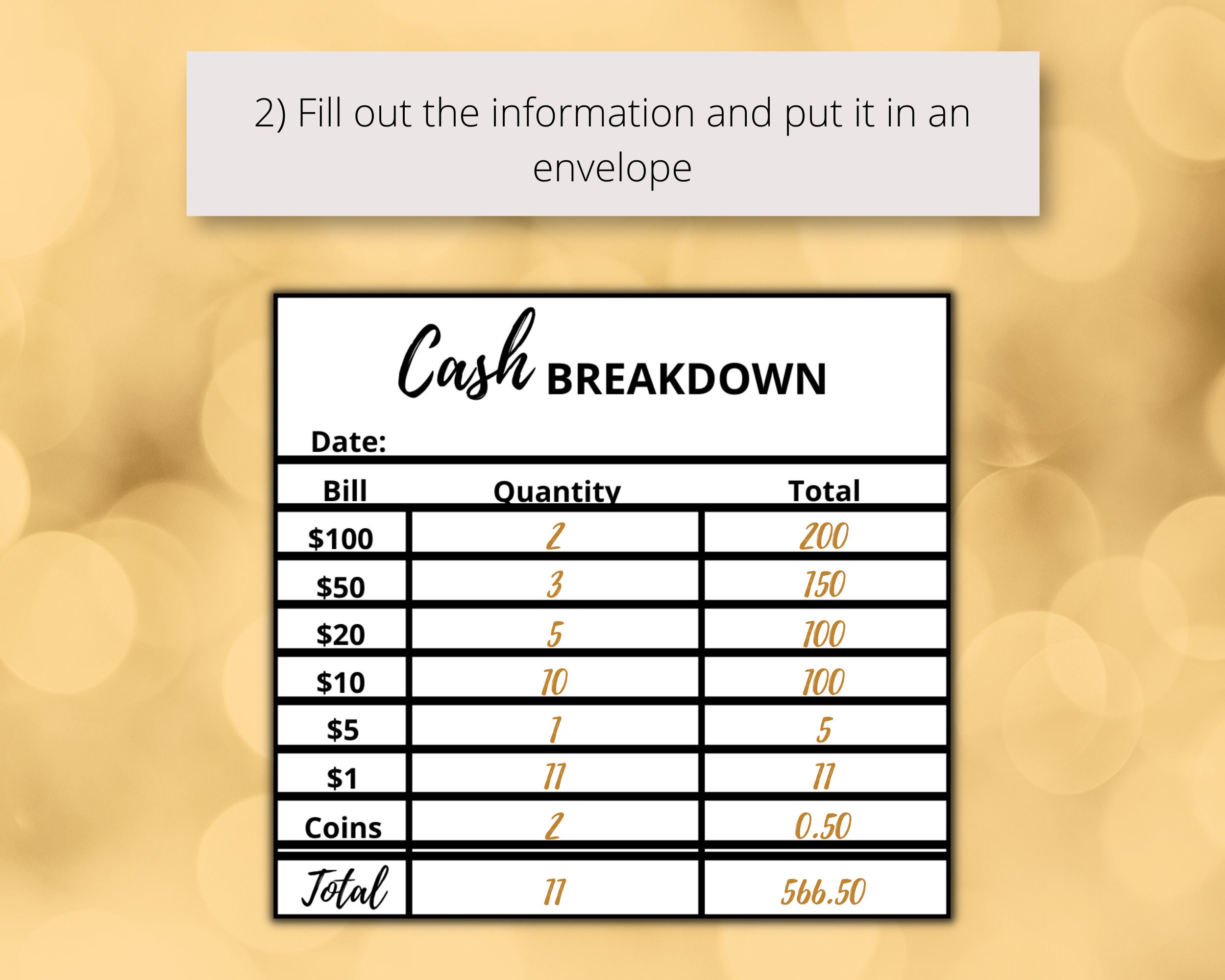 Cash Breakdown Slip and Sheet Bundle Printable PDF, Bank Teller Cash ...