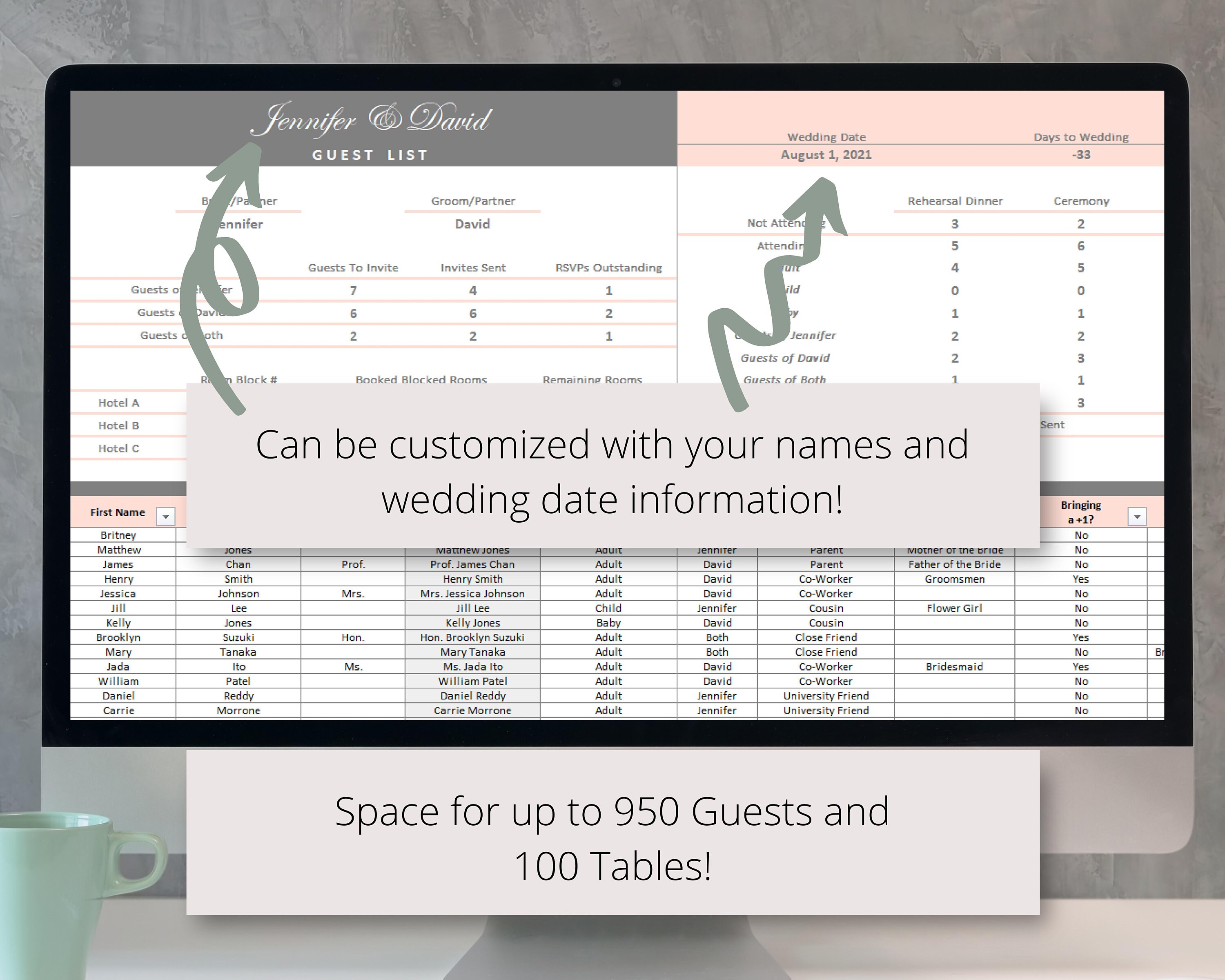 Wedding Guest List Tracker Template Excel Spreadsheet | Etsy Canada