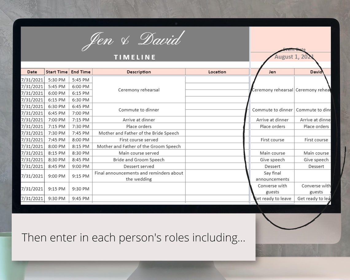 Wedding Day Timeline Schedule Google Sheets Spreadsheet | Etsy