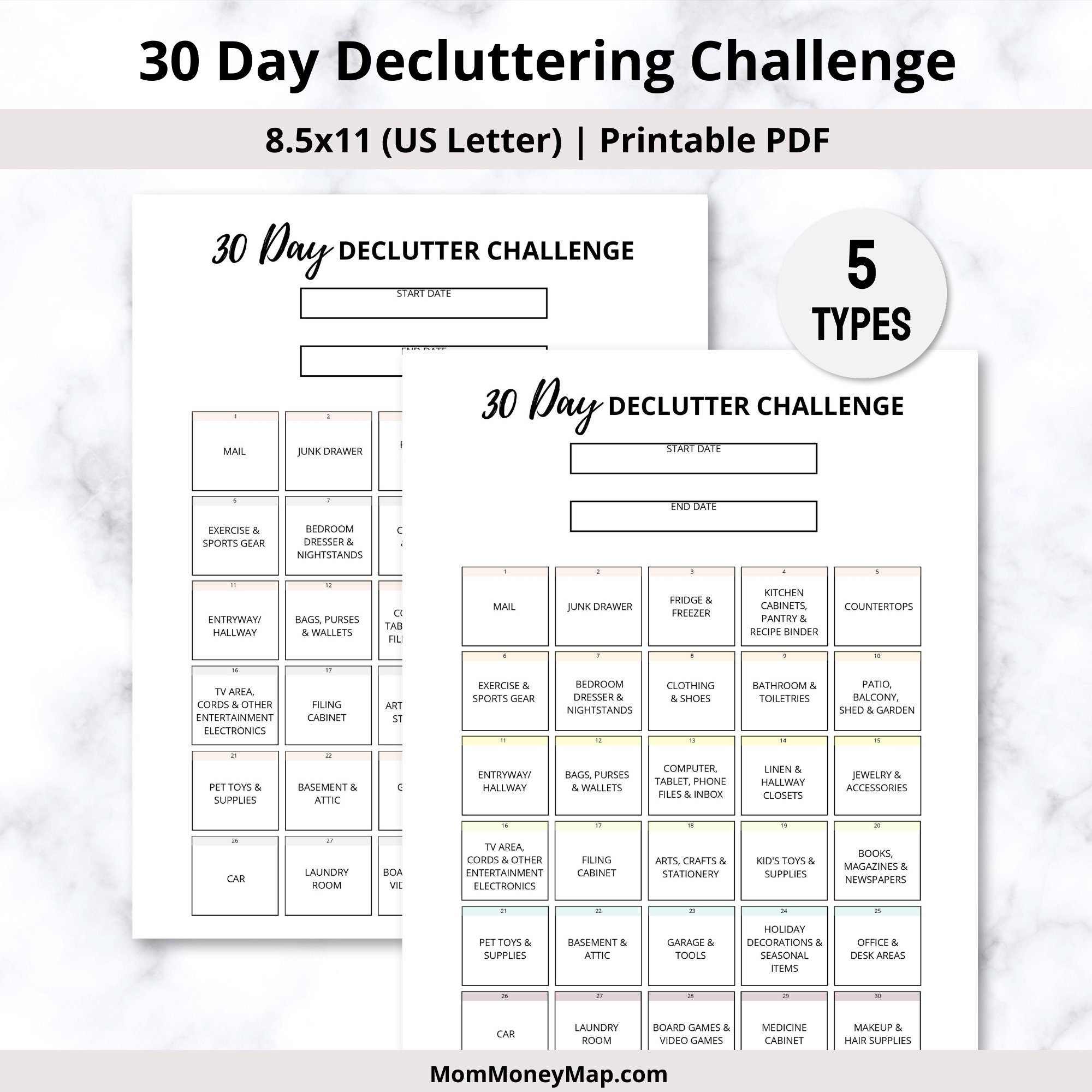 30 Day Declutter Challenge Printable, Declutter Tracker Checklist Guide ...